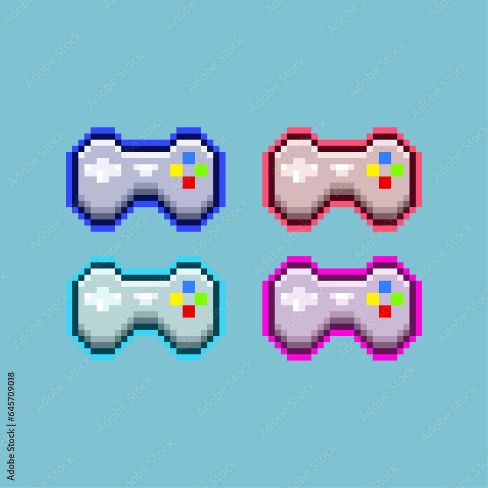 Pixel art sets of gamepad controller with variation color items asset ...