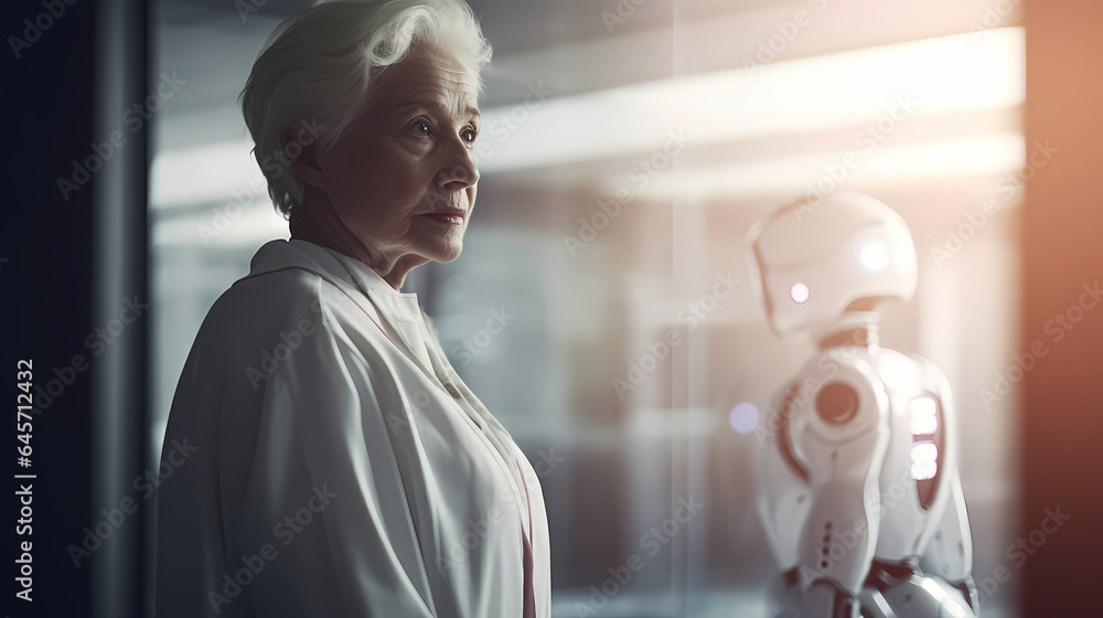 Elderly Care Robot In Intelligent Hospital Concept Ai Artificial