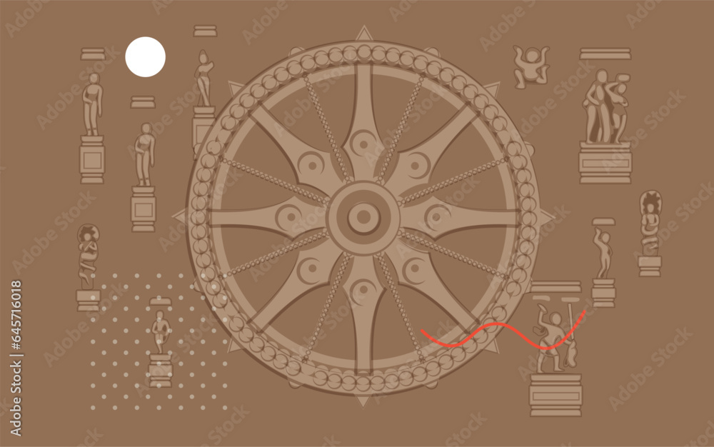 Konark Wheel - Sun Temple - Odisha - Icon Stock Vector | Adobe Stock
