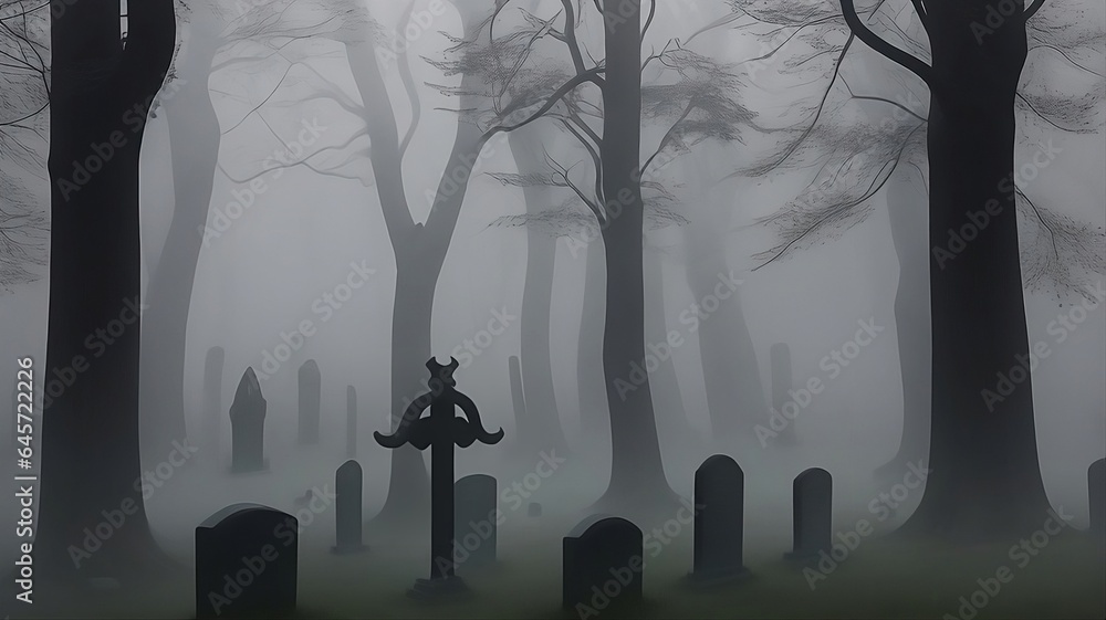 Evoke the eerie and mysterious with an image of a scene where a thick ...