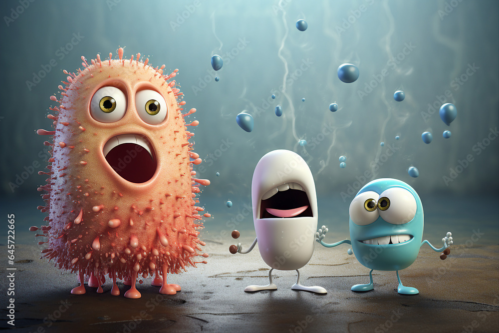 Generative AI colorful image of bacteria characters cartoon playful ...