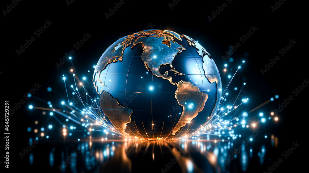 Globe with internet connection lines across the planet , AI generated ...
