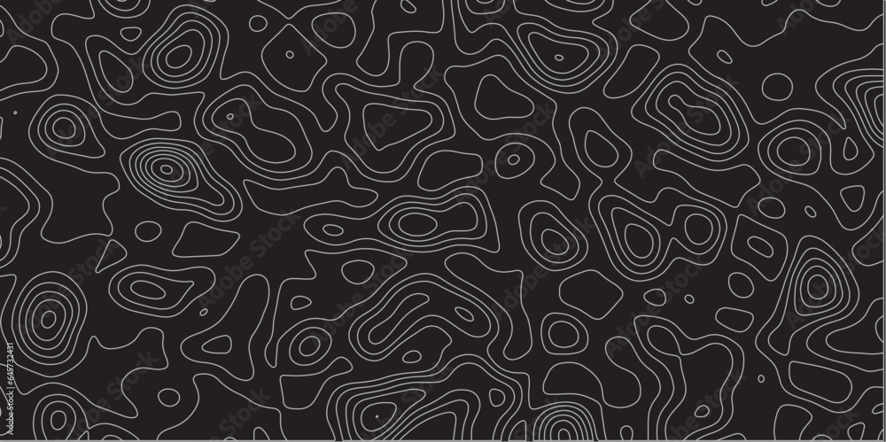Abstract white on black background Topographic line map pattern ...