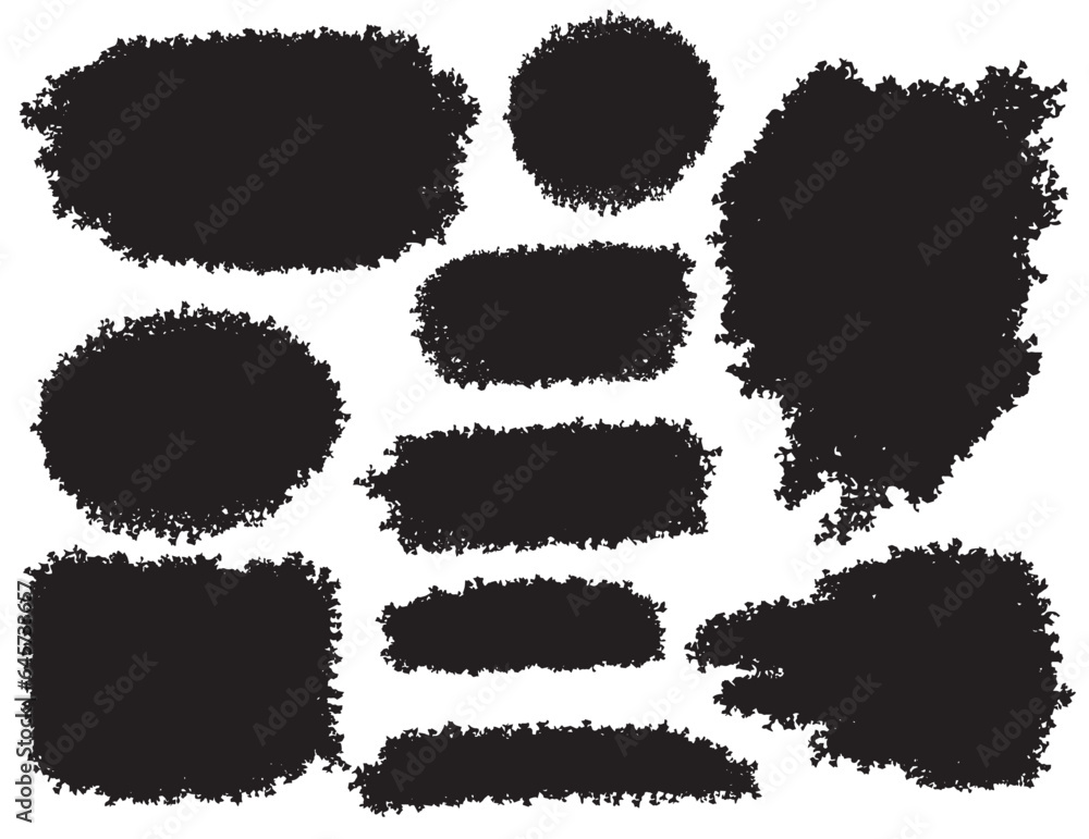 Vector black paint spots, rectangular and round ink brush strokes and ...