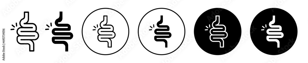 Intestine line icon. Abdominal pain symbol. Human body stomach bowel ...