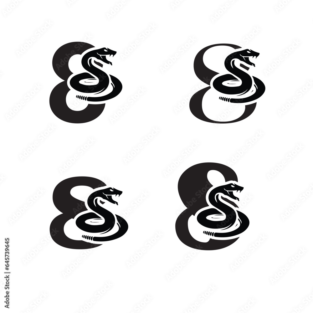 Initials Logo Design Alphabet Letter 8 Snake Logo Design Concept Stock ...