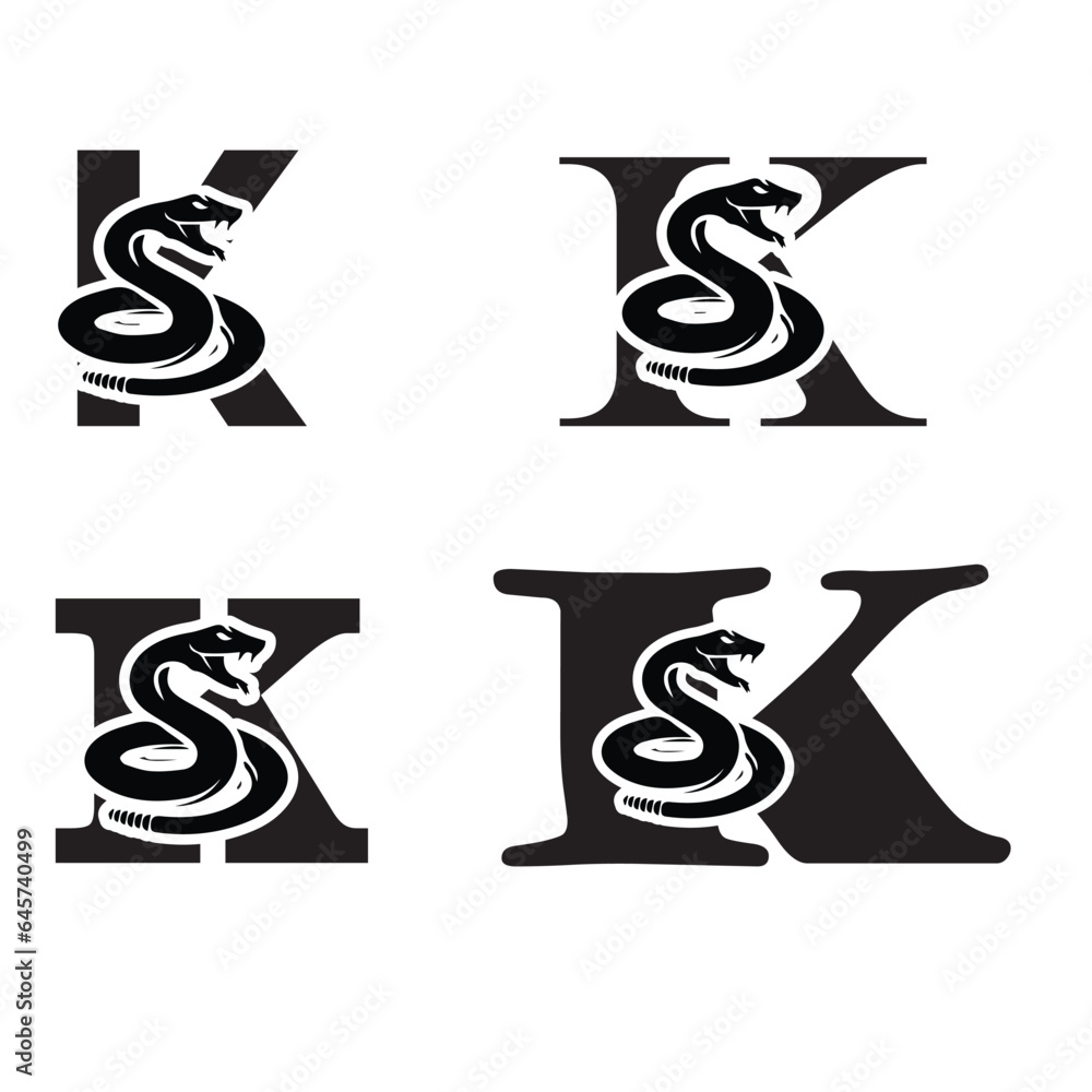 Initials Logo Design Alphabet Letter K Snake Logo Design Concept Stock ...