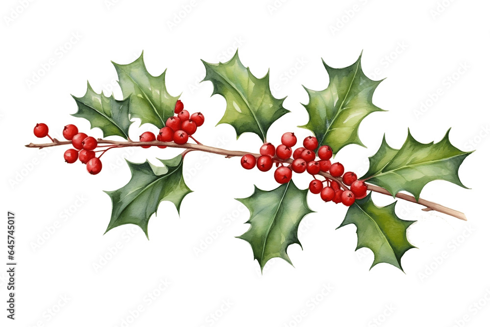 Holly branch clip art isolated on a transparent white background, ideal ...