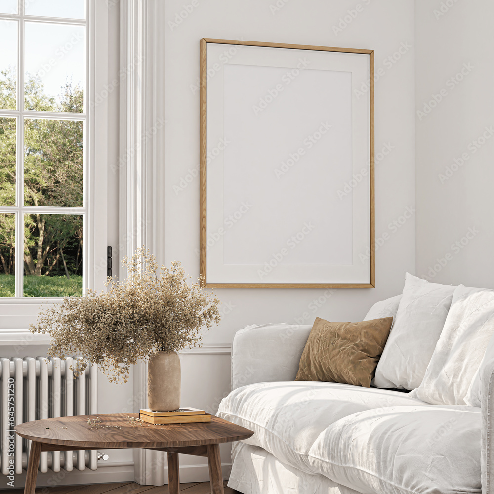 Single vertical ISO A0 frame mockup, reflective glass, mockup poster on ...