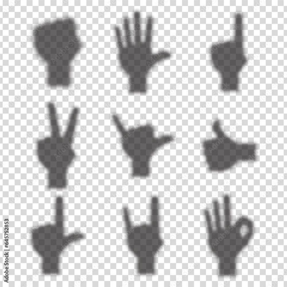Shadow hands with different poses. Human arm shades, ok, thumbs up ...