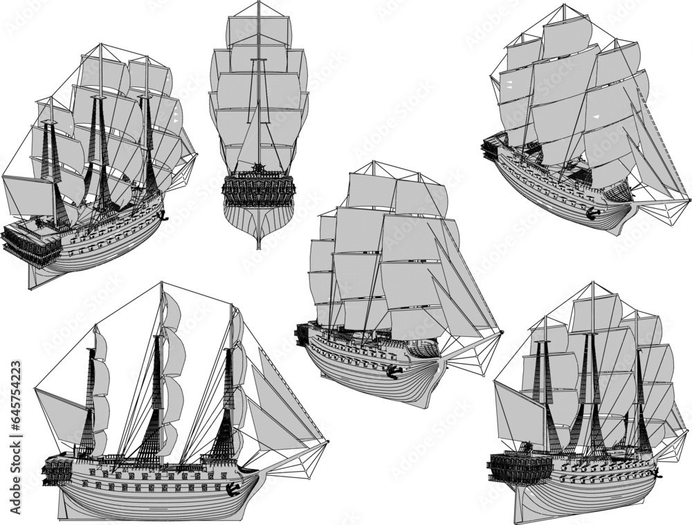 Sketch vector illustration of a sailing ship design with a cannon Stock ...