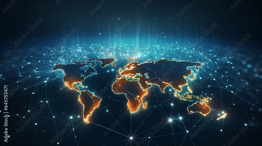 Geometric graphic background communication with World Map. Big data ...