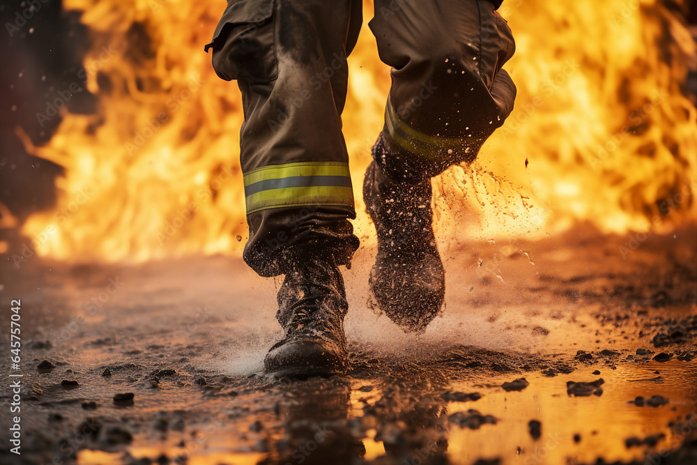 Image generative AI photo of a male professional firefighter in dirty ...