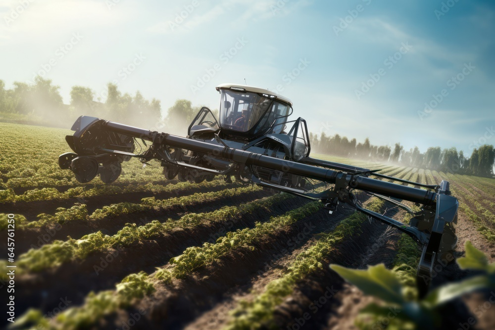 automated robotic harvester, harvesting rows of crops efficiently ...