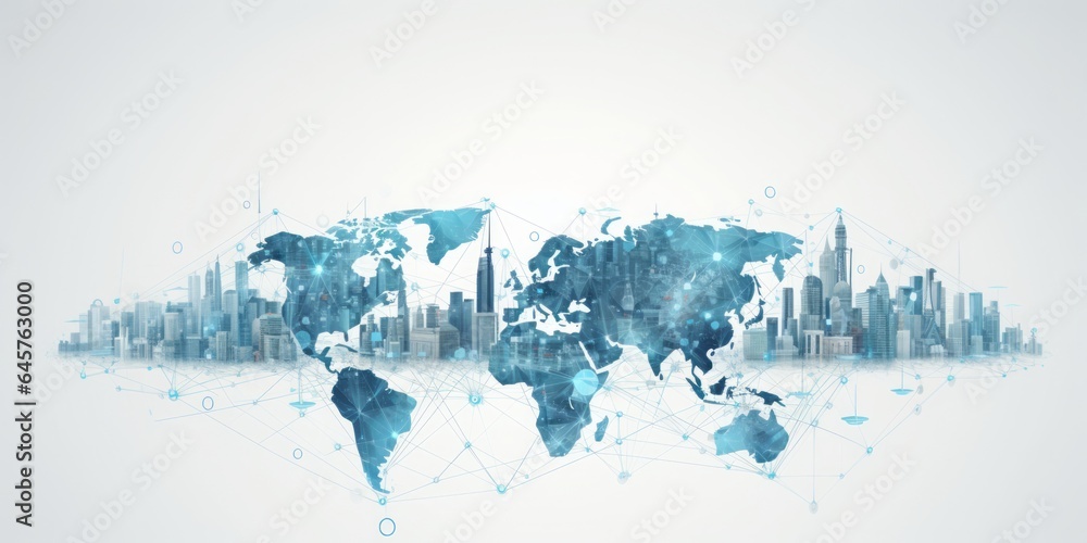 Global IoT and Internet Connectivity World Map on White Background ...