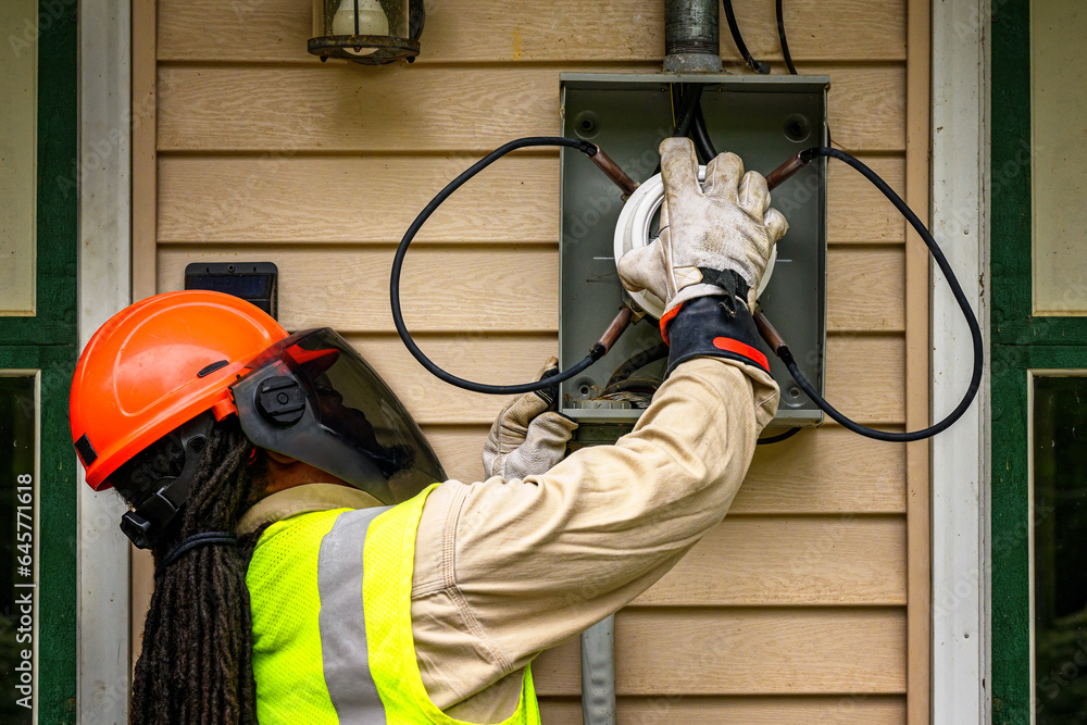 An electrical technician removes the old Power Meter and replaces it ...