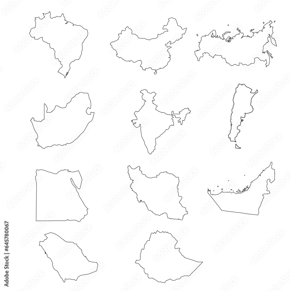 BRICS - outline of the country map Stock Vector | Adobe Stock