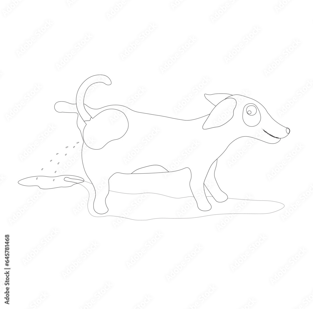 Peeing dog coloring illustration in cartoon style. Outline vector ...