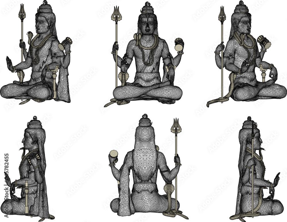 Vector sketch illustration design of statue of god shiva sitting cross ...