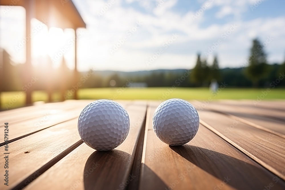 Golf ball placed on white golf tee on green grass golf course. Moody ...