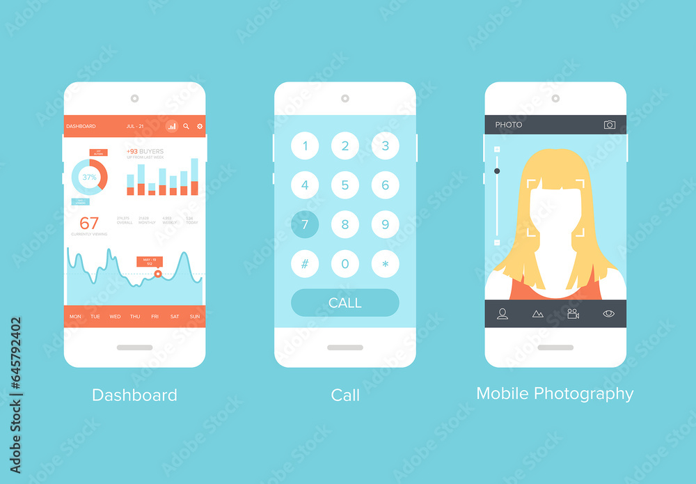 Flat vector collection of modern mobile phones with different user ...
