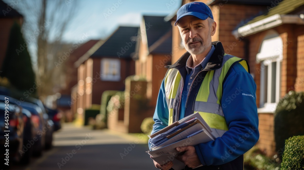 postman in england delivering local newspaper,generative ai Stock Photo ...