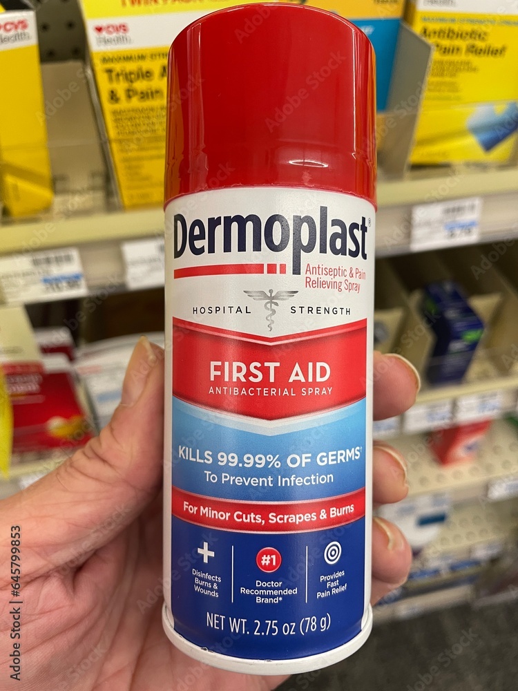 CVS Pharmacy and retail store interior Dermoplast first aid spray Stock ...