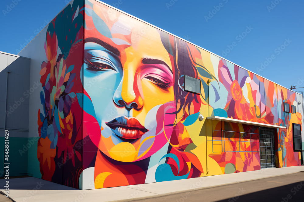 Public art installations and mural street art in building Stock Photo ...