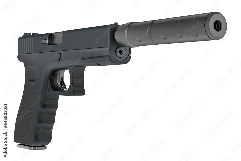 Silenced Pistol, 3D rendering isolated on transparent background Stock ...