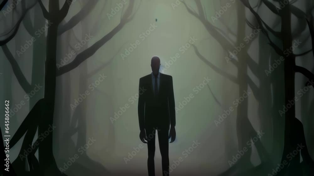 Creepy Faceless Tall Man in a Foggy Forest. Creepypasta Human Monster ...