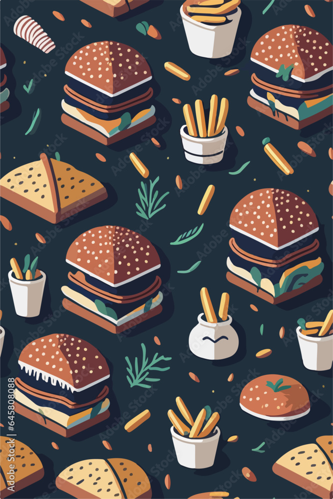 Cartoon Burger Wonderland, Vertical Retro Art Stock Vector | Adobe Stock