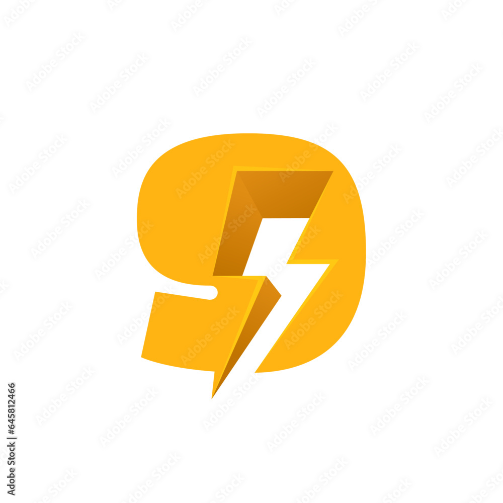 Vetor de 9 logo. Number nine with negative space lightning. Flash ...