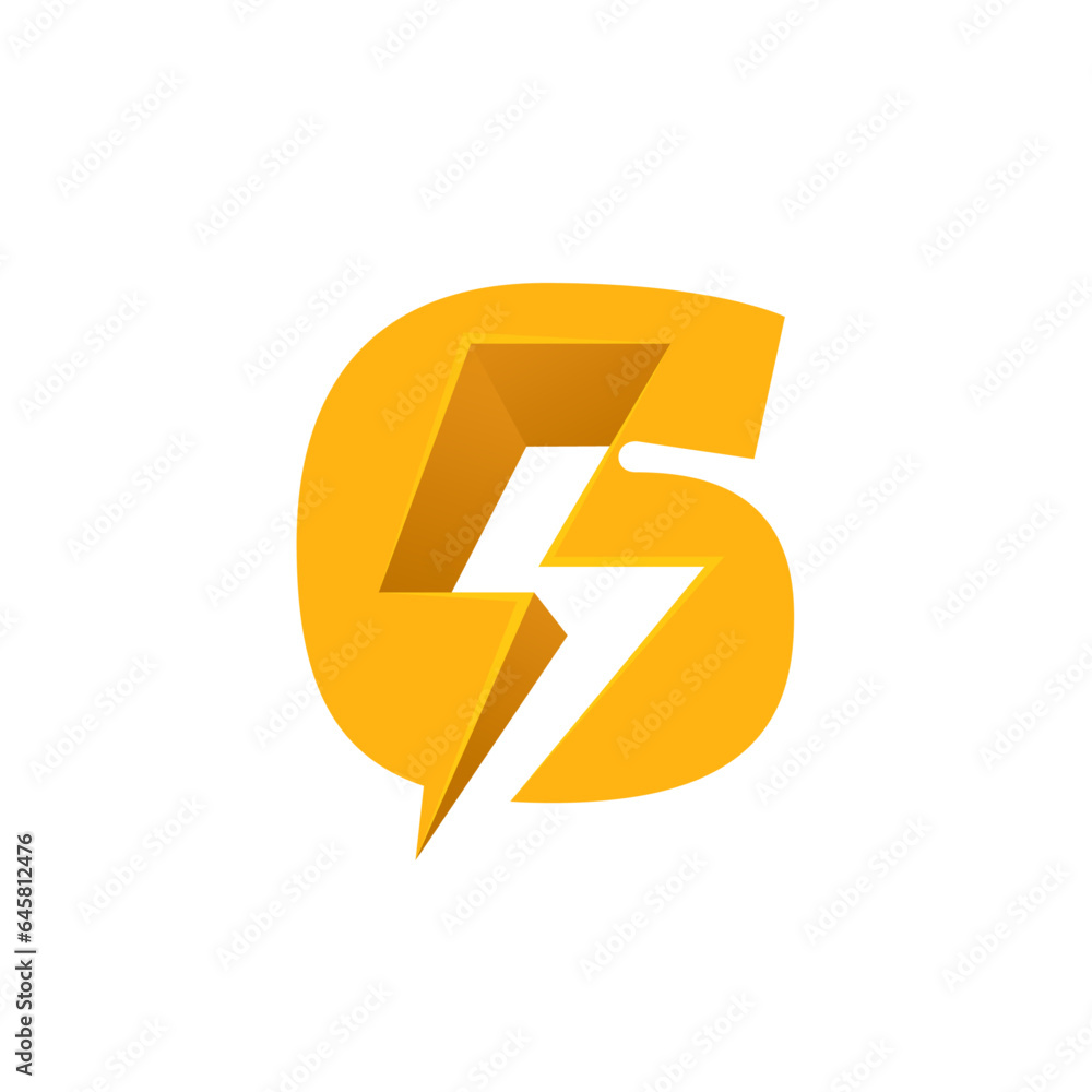 6 logo. Number six with negative space lightning. Flash vector monogram ...
