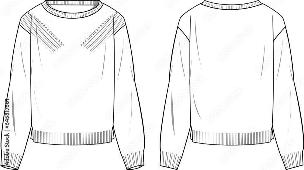 Women's Cable Sweater- Sweater technical fashion illustration. Flat ...