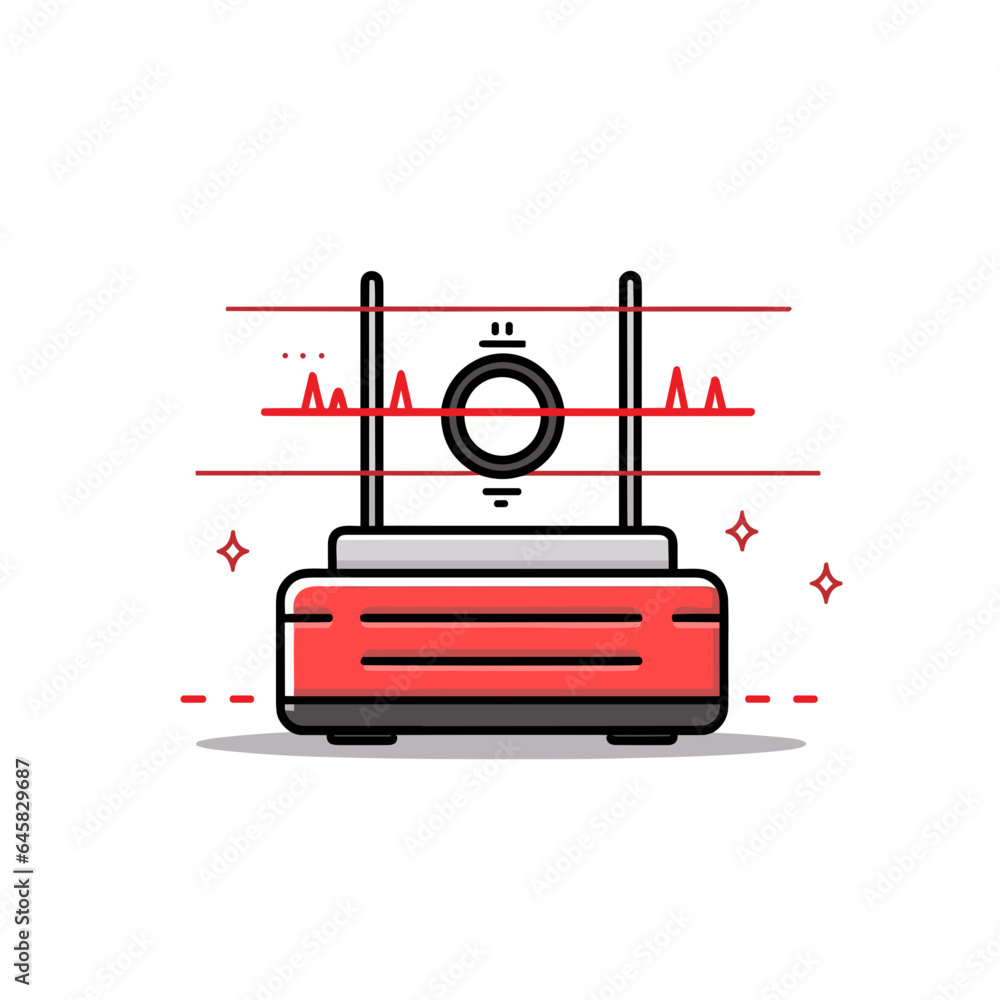 Magnetometer vector icon in minimalistic, black and red line work ...