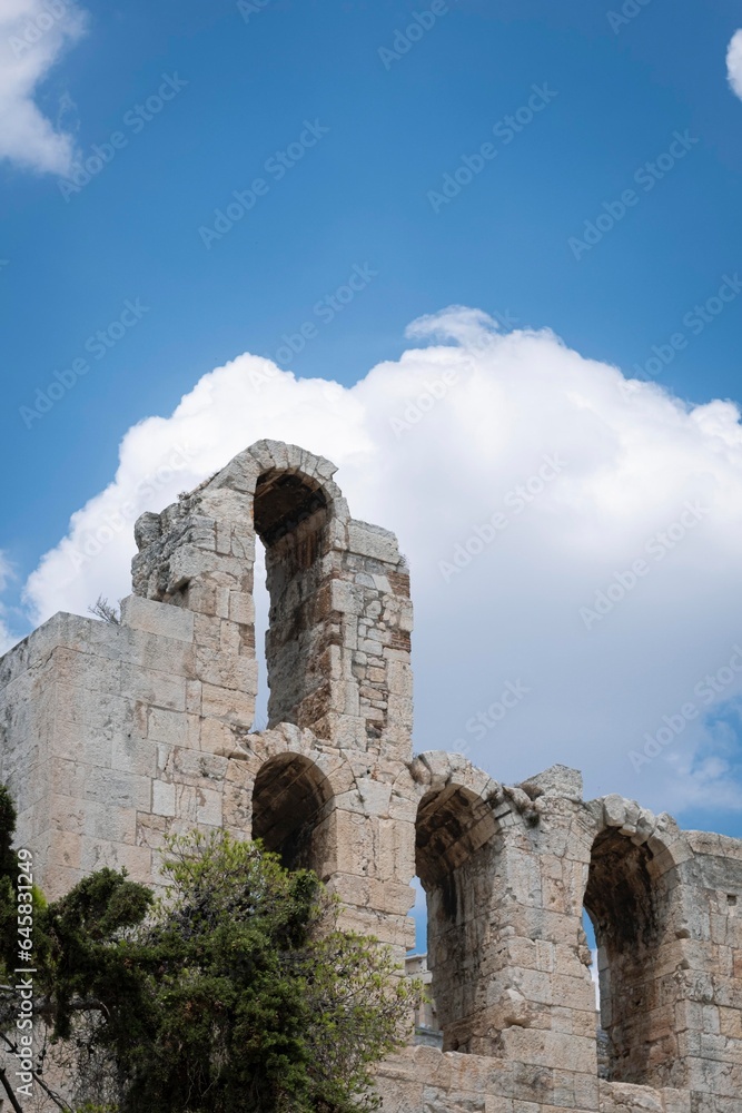 Old ruins restored with ancient arch building in Acropolis Athens ...