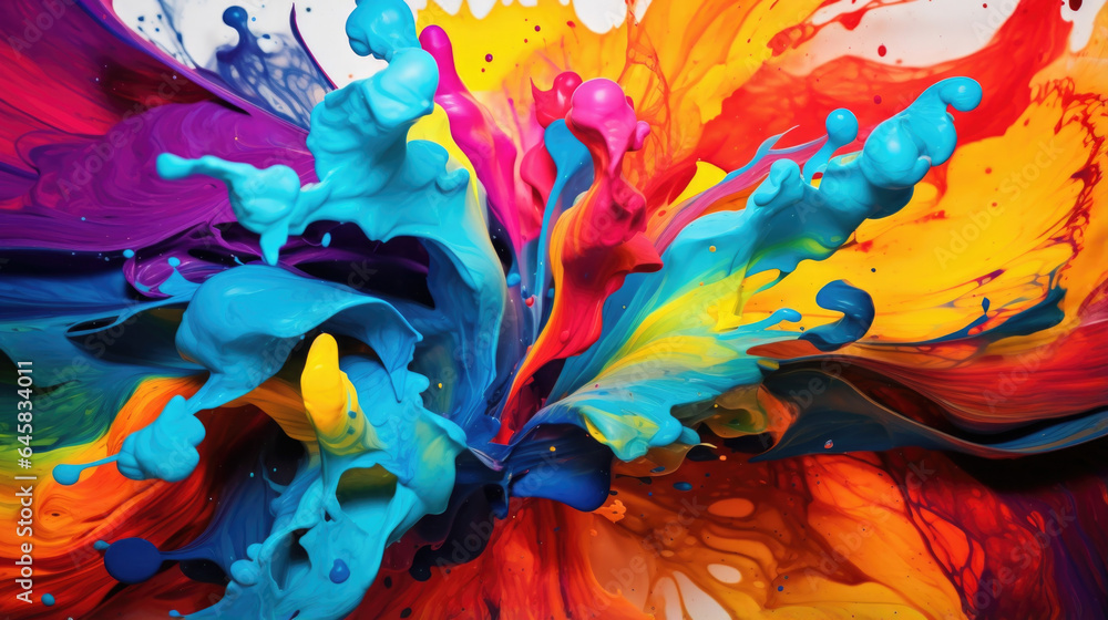 Vibrant splashes of paint collide and merge in this abstract scene ...