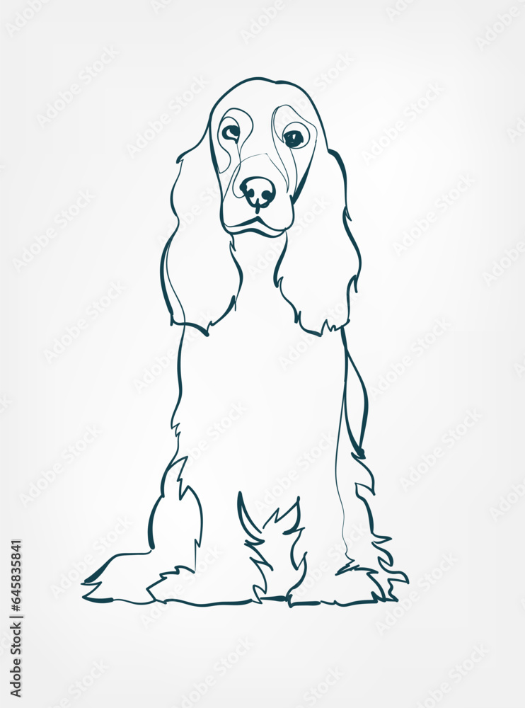 Cocker Spaniel dog breed animal vector line art one line sketch outline ...