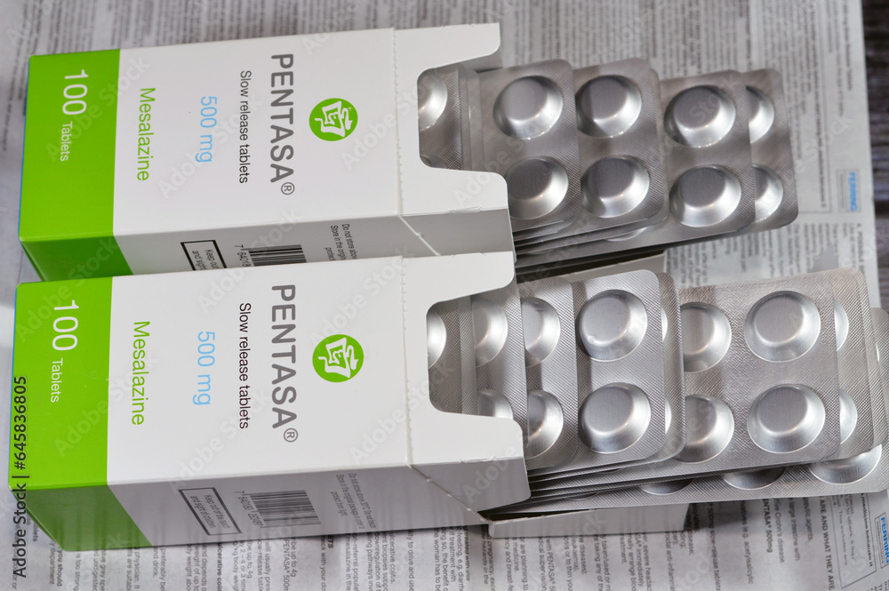 Cairo, Egypt, September 4 2023: Pentasa 500mg slow release tablets ...