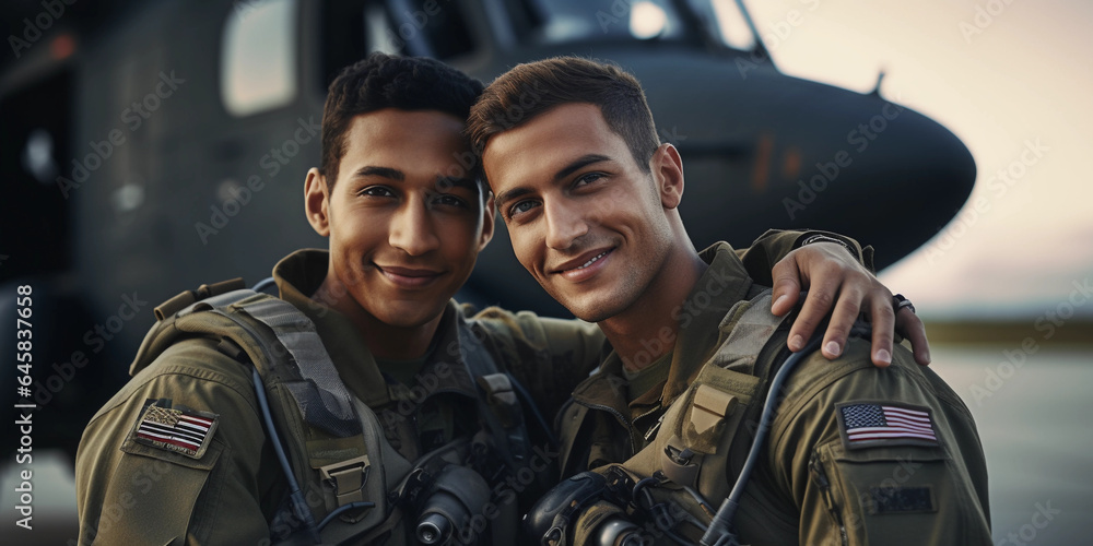 Foto de two soldiers in uniform, arms over each other's shoulders ...