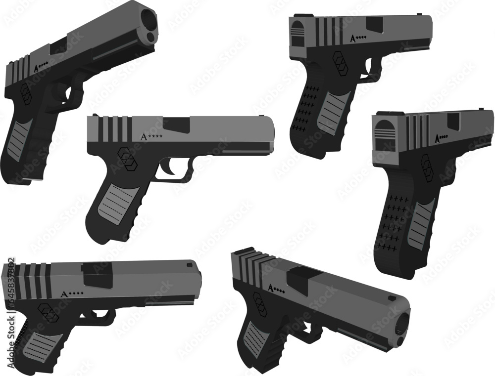 Vector sketch illustration of small automatic rifle pistol design for ...