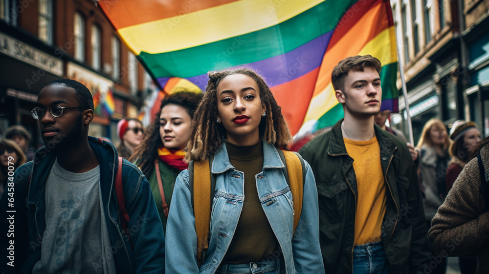 LGBTQ protestors in city streets, concept of acceptance and love Stock ...