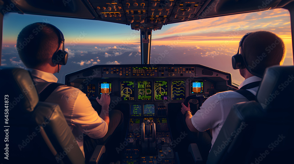 Two pilots flying a plane, aircraft, plane, flying, cockpit Stock Photo ...