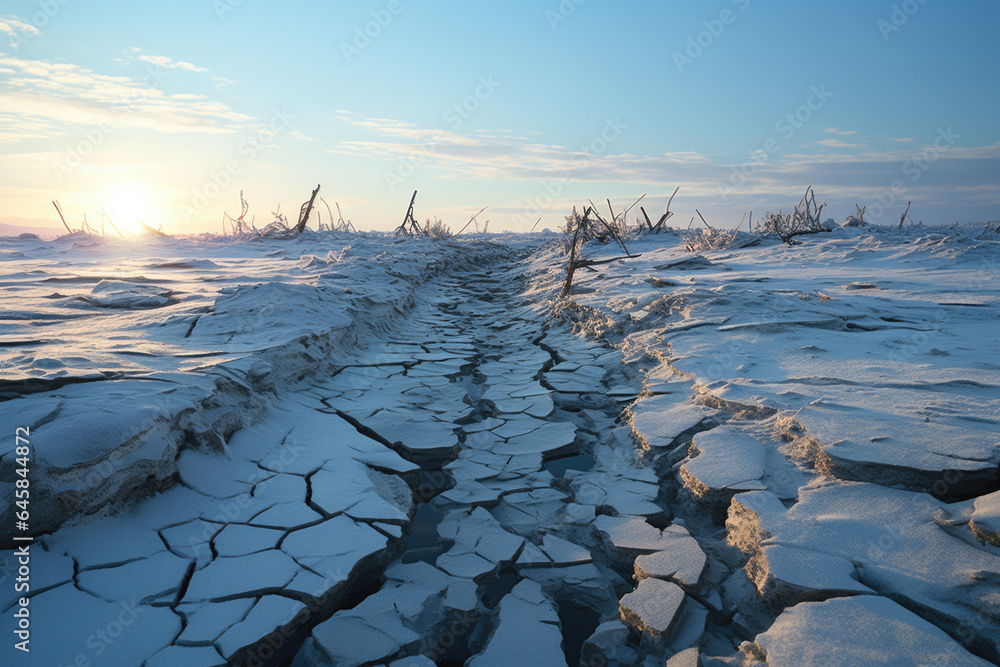 Melting permafrost in the Arctic, indicating temperature rise in polar ...