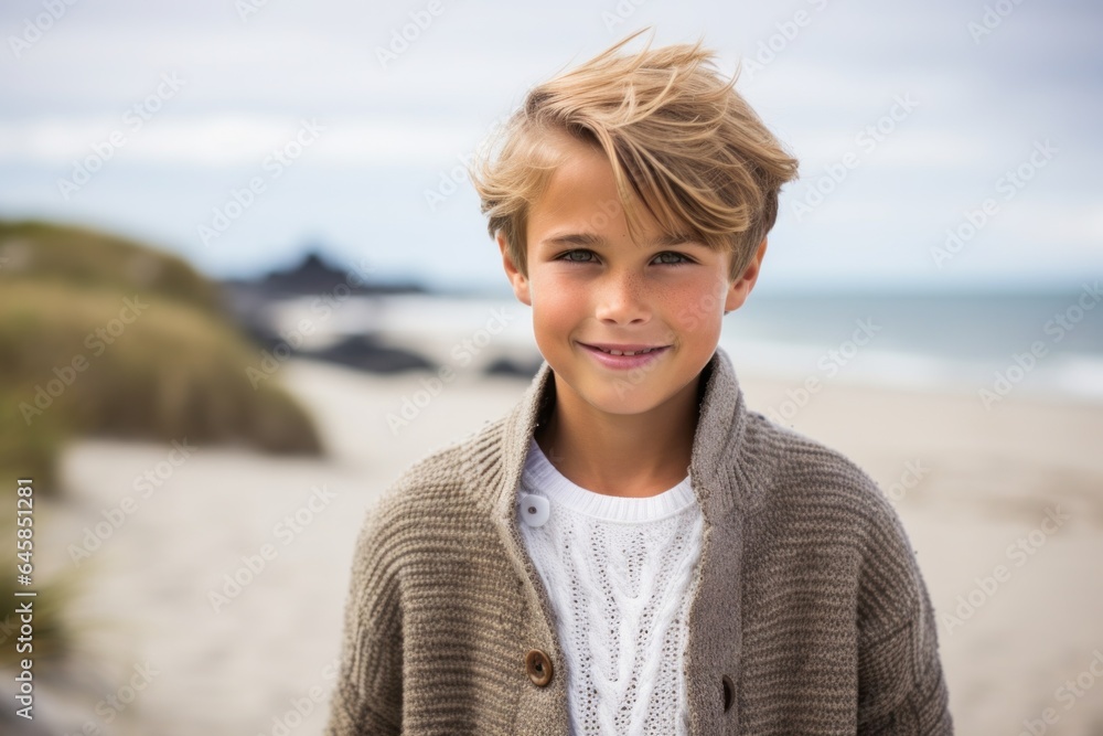 Portrait photography of a Swedish child male against a beach background ...