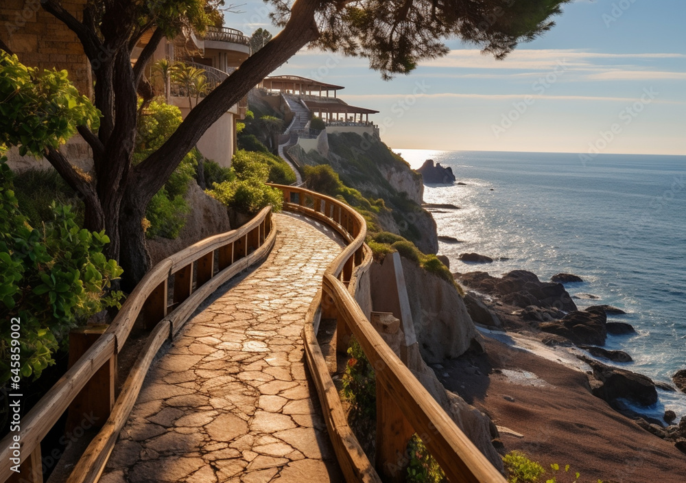 Generative AI. AN illustration of an amazing landscape of walkway by ...