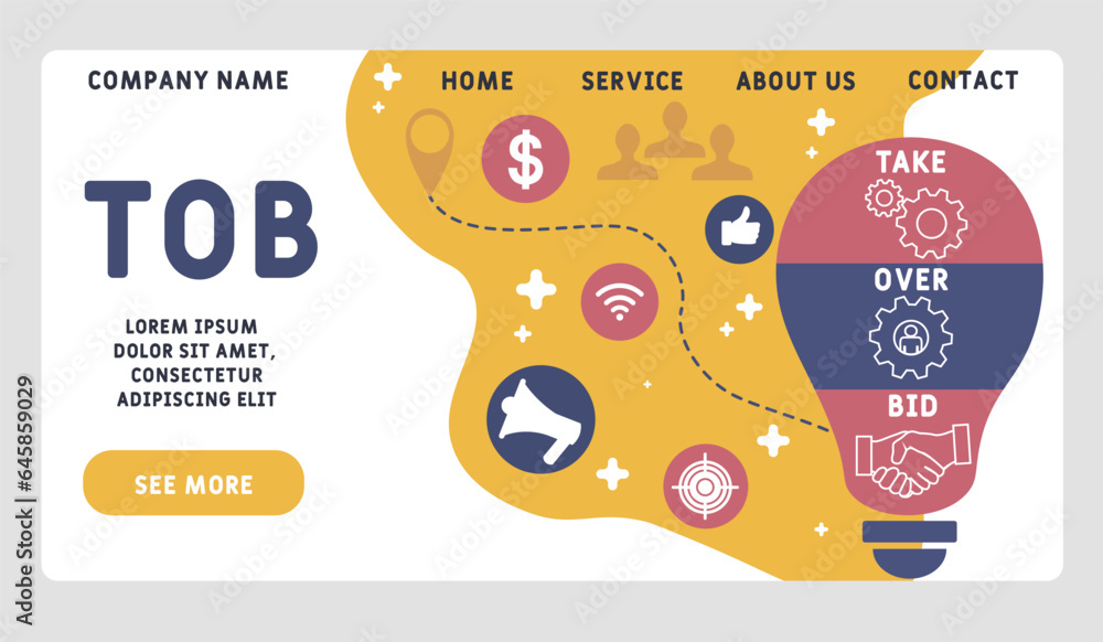 TOB - Take Over Bid acronym. business concept background. vector ...