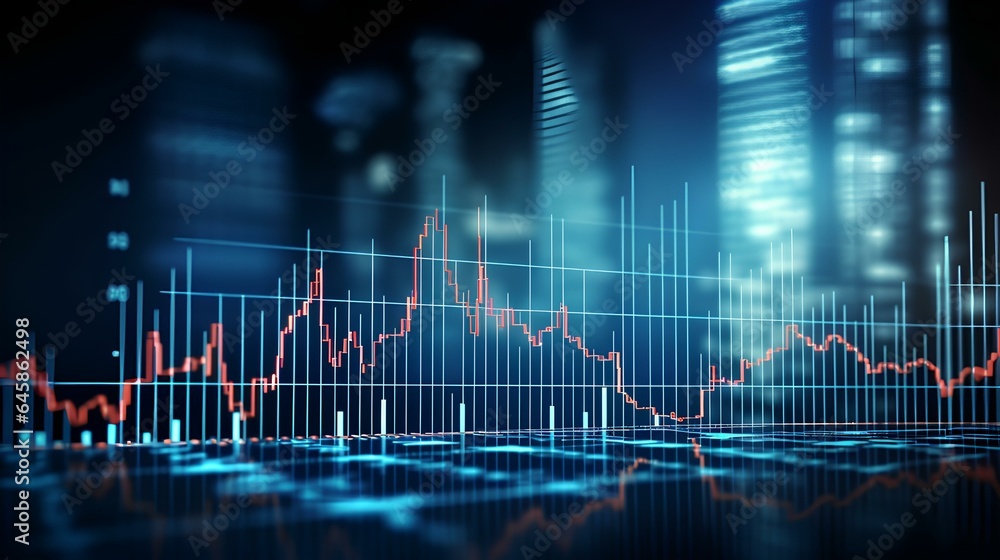 Business chart with uptrend line graph, bar chart and stock numbers in ...