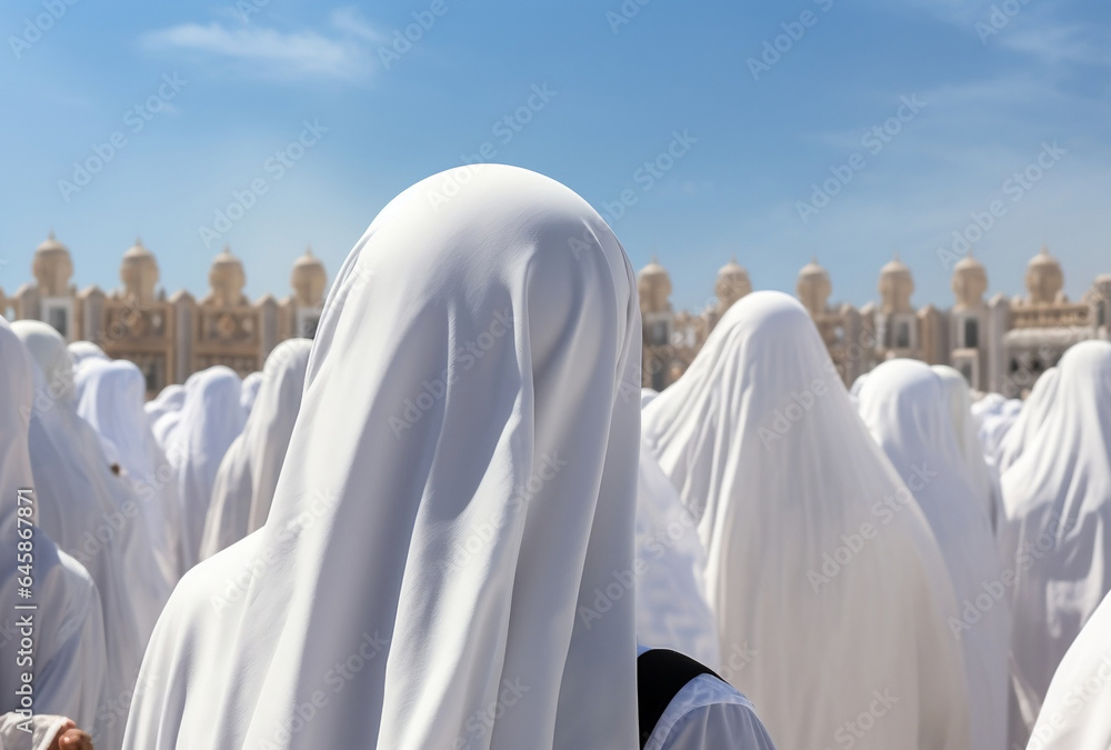 Muslim woman performing the hajj pilgrimage in mecca medina. AI ...