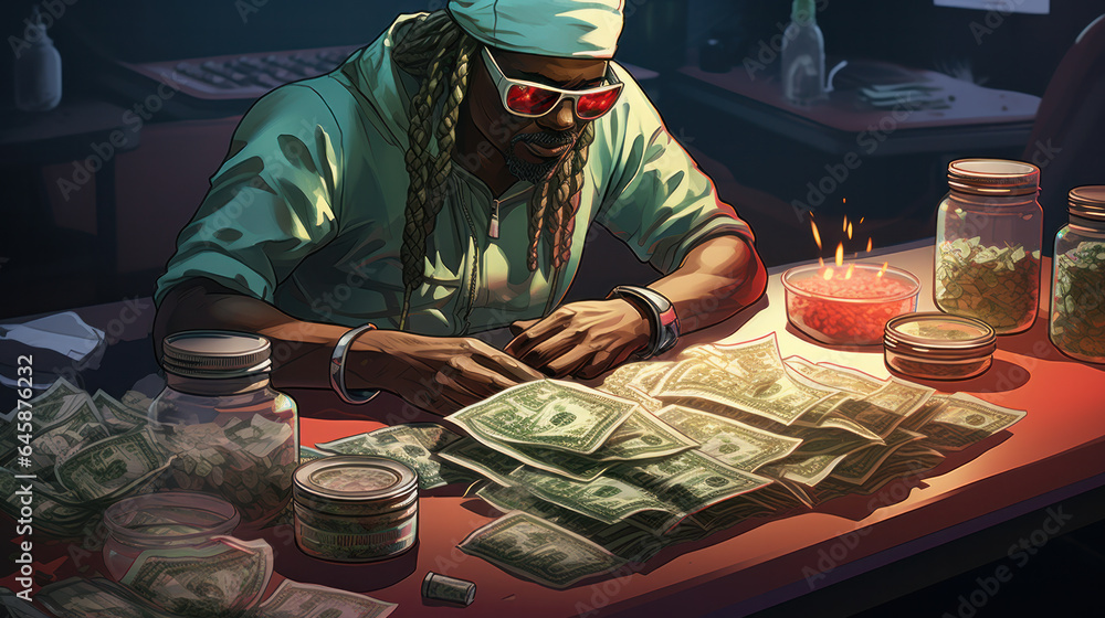 Cartoon Drug dealer asking for money for narcotics and drugs. Many ...